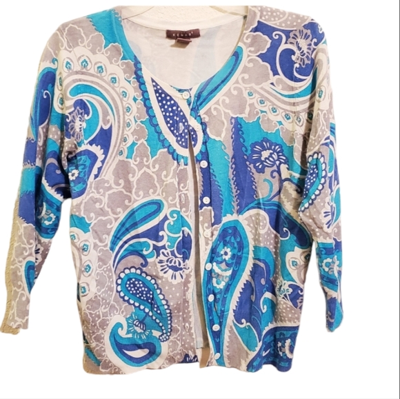 Kenar | Sweaters | Kenar M Blue Paisley Printed Cardigan Sweater | Poshmark